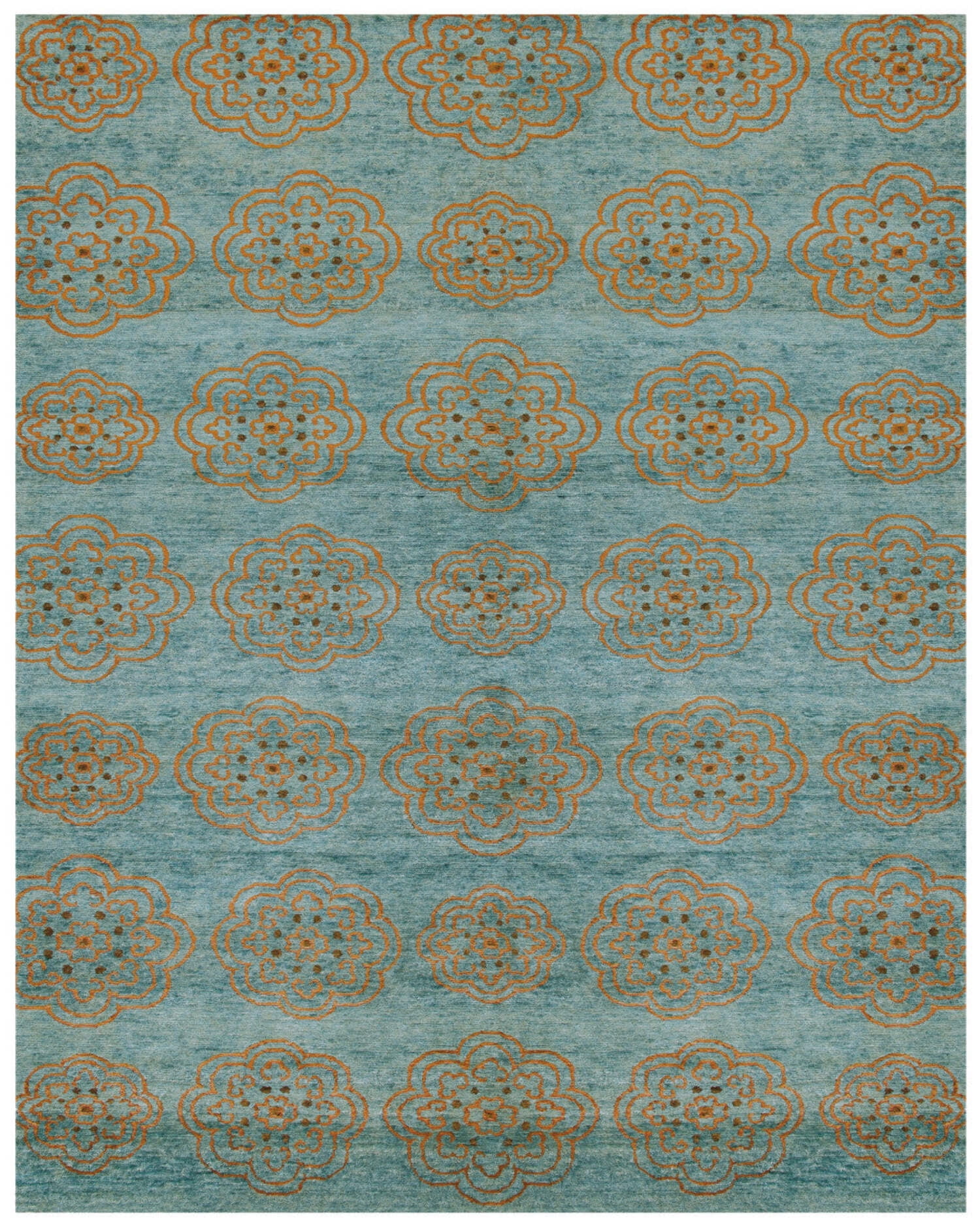 4' X 6' Green Blue and Taupe Floral Hand Knotted Worn Faded Area Rug ...