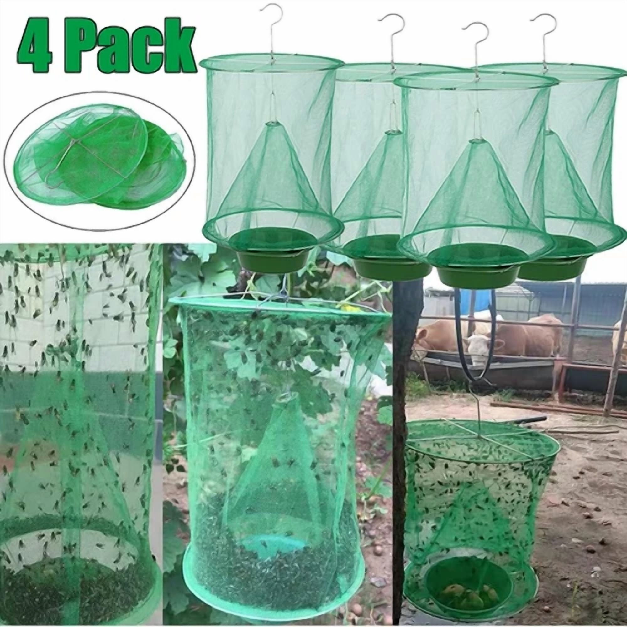 4 X Fly Trap Ranch Reusable Catcher Killer Cage Net Pest Bug Catch ...