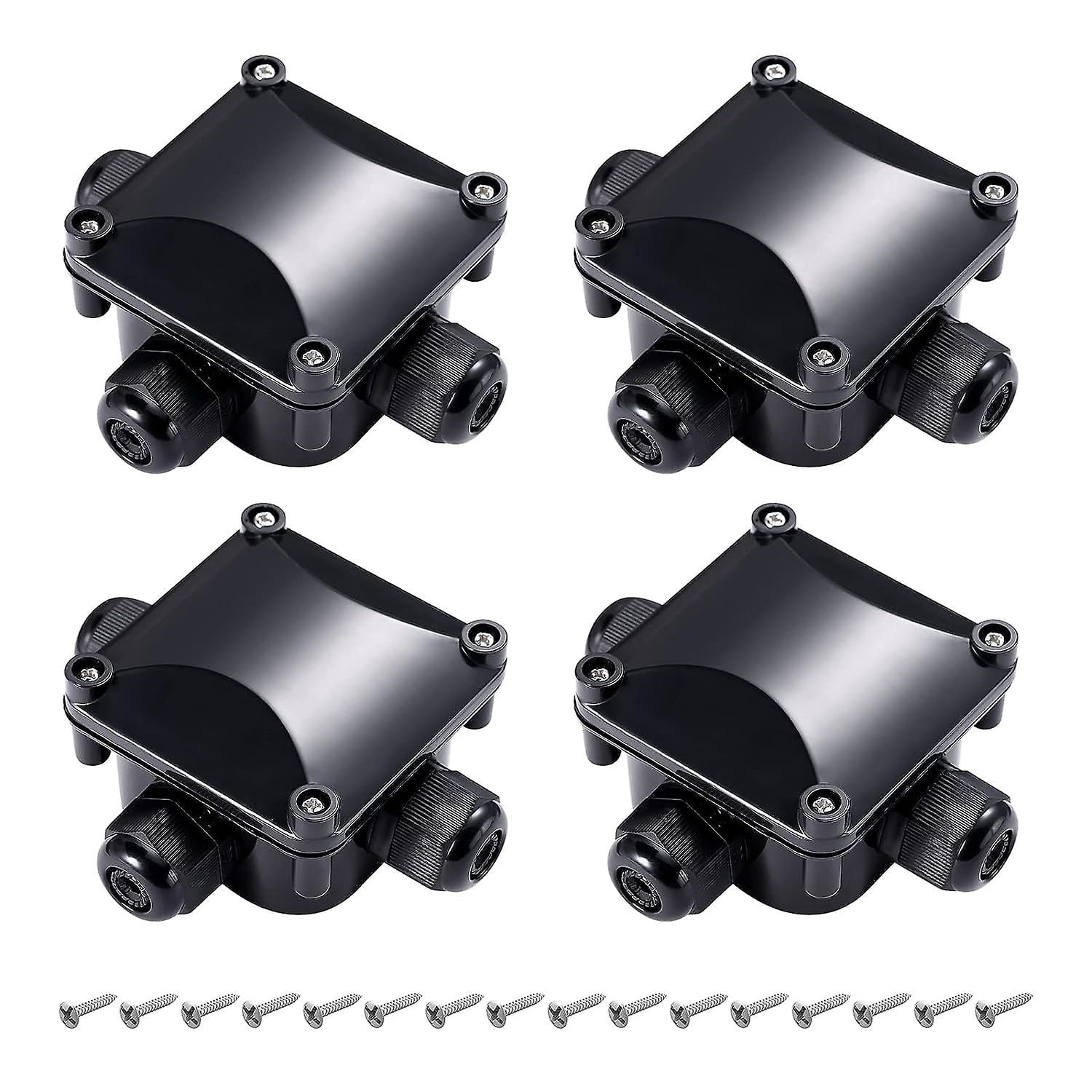 4 X Waterproof Junction Box Ip68 Junction Box 3 External Cables Black ...
