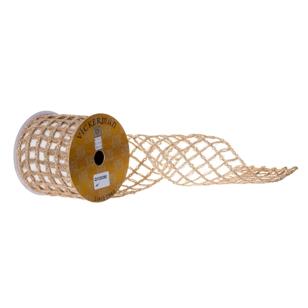 4"X10Y Natural Jute Tinsel Grid Ribbon - Walmart.com