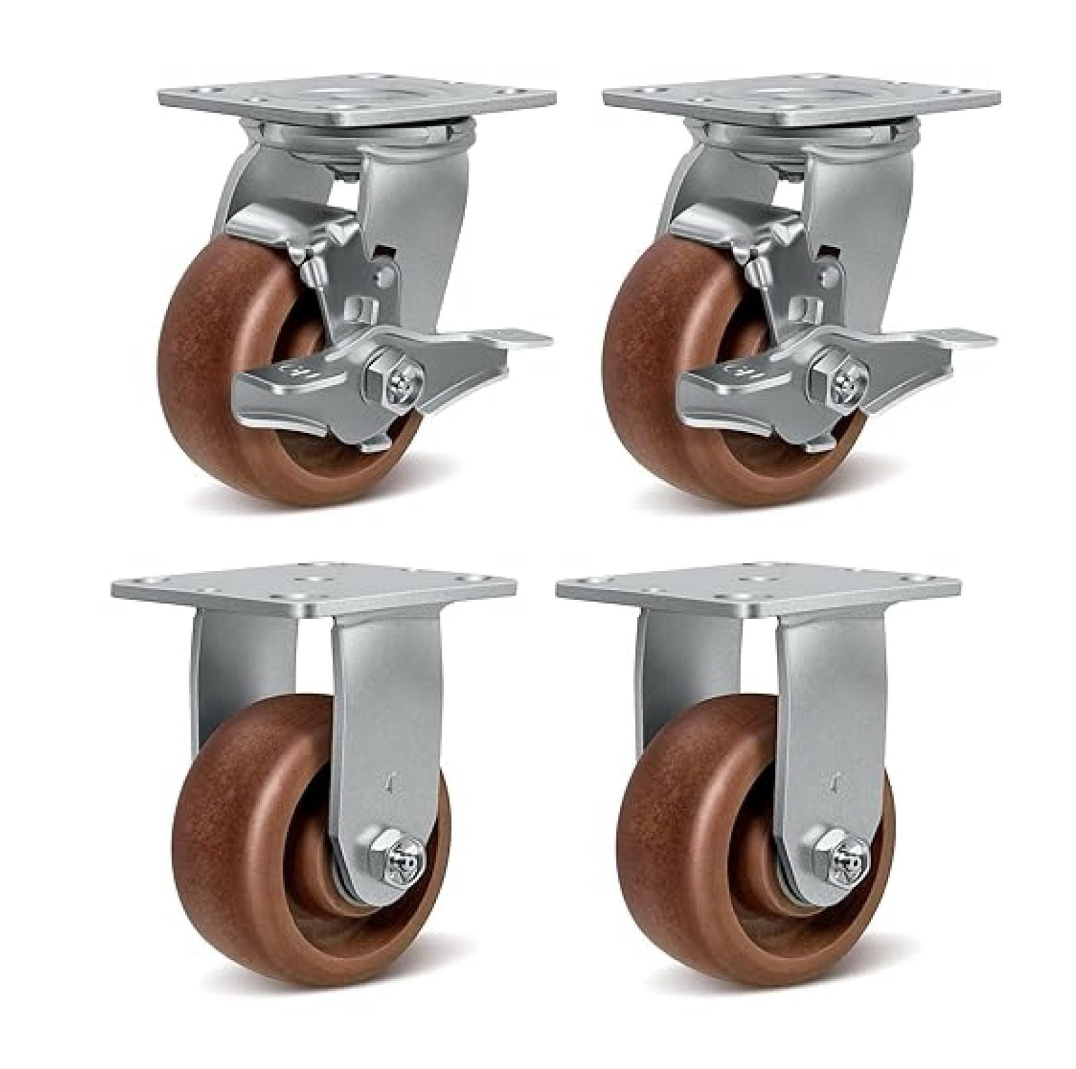 4"X2" High-Temp Nylon Heavy Duty Casters Set of 4,2 Swivel Top Lock ...