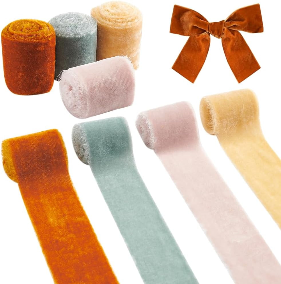 4 Yard 2 Inch Wide 4 Color Velvet Ribbon Fringe Velvet Ribbon Raw Edge ...