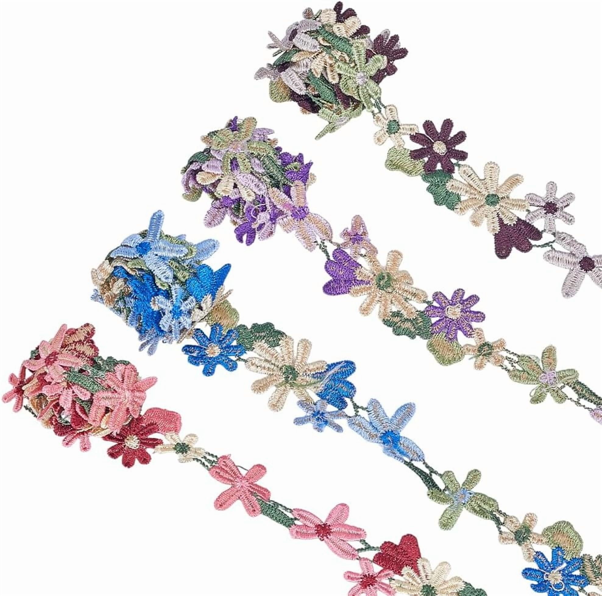 4 Yard 4 Styles Embroidery Floral Ribbons 1.42inch Flower Sewing Lace ...