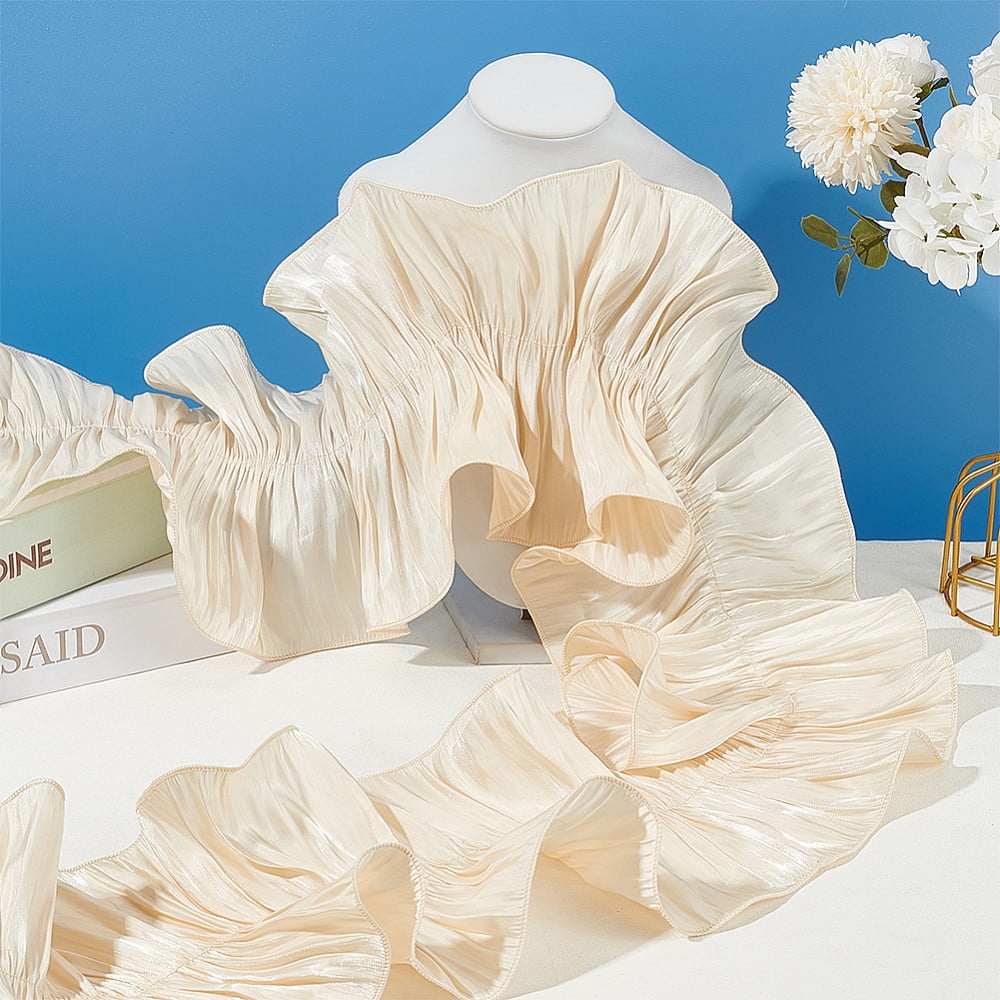 4 Yards/3.66m Ruffle Pleated Chiffon Trim 6.8inch Wide Floral White ...