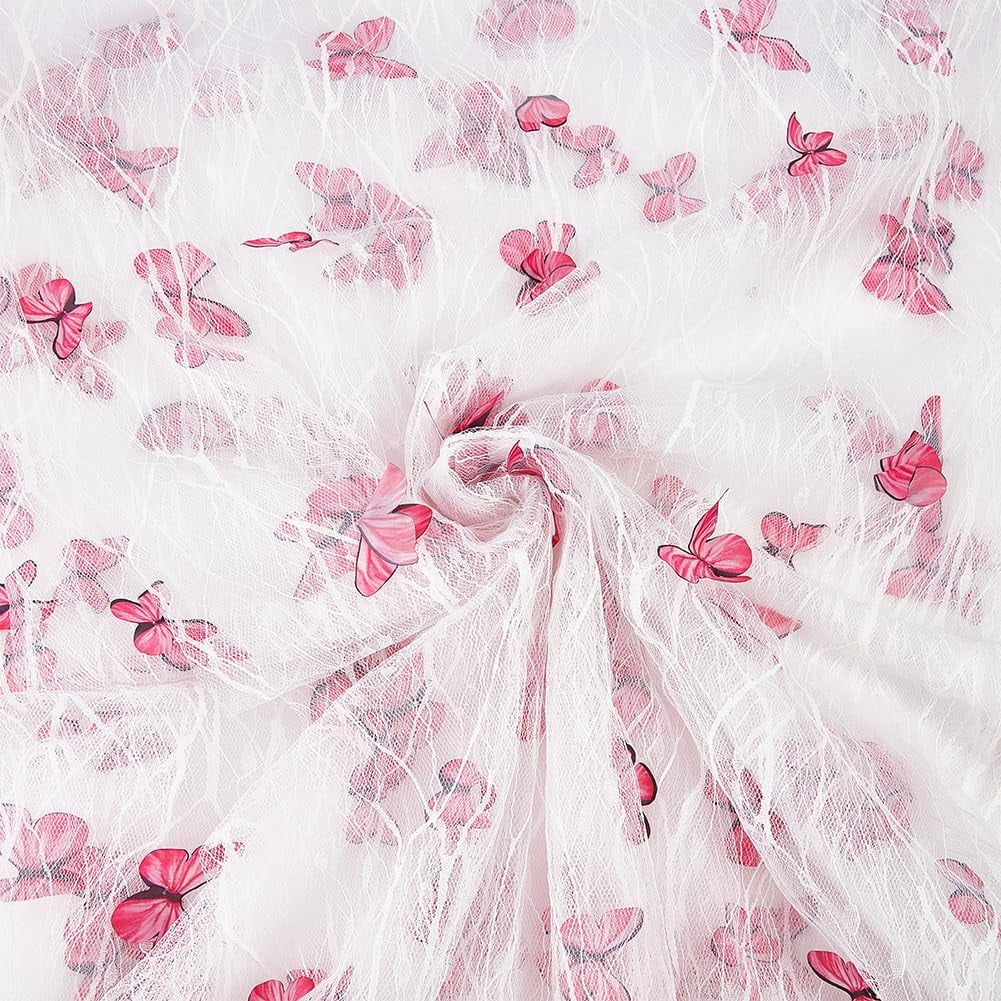4 Yards 3D Butterfly Mesh Lace Fabric 5.5 inch Wide Pink White Chiffon ...