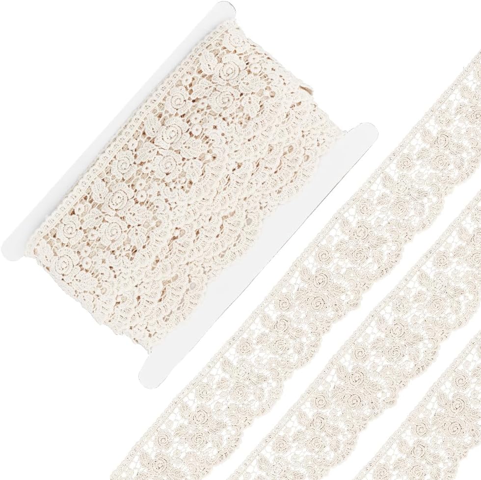 4 Yards Cotton Lace Trim 73mm Wide Wavy Edged Lace Ribbons Flat with ...