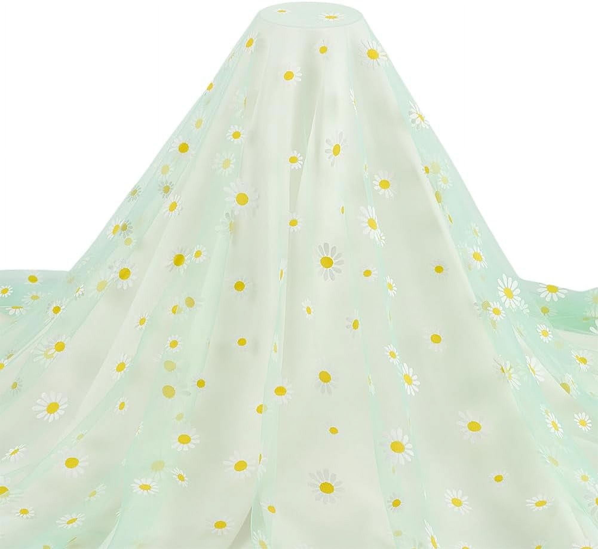 4 Yards Daisy Flower Print Fabric 59inch Green Daisy Print Tulle Flower ...