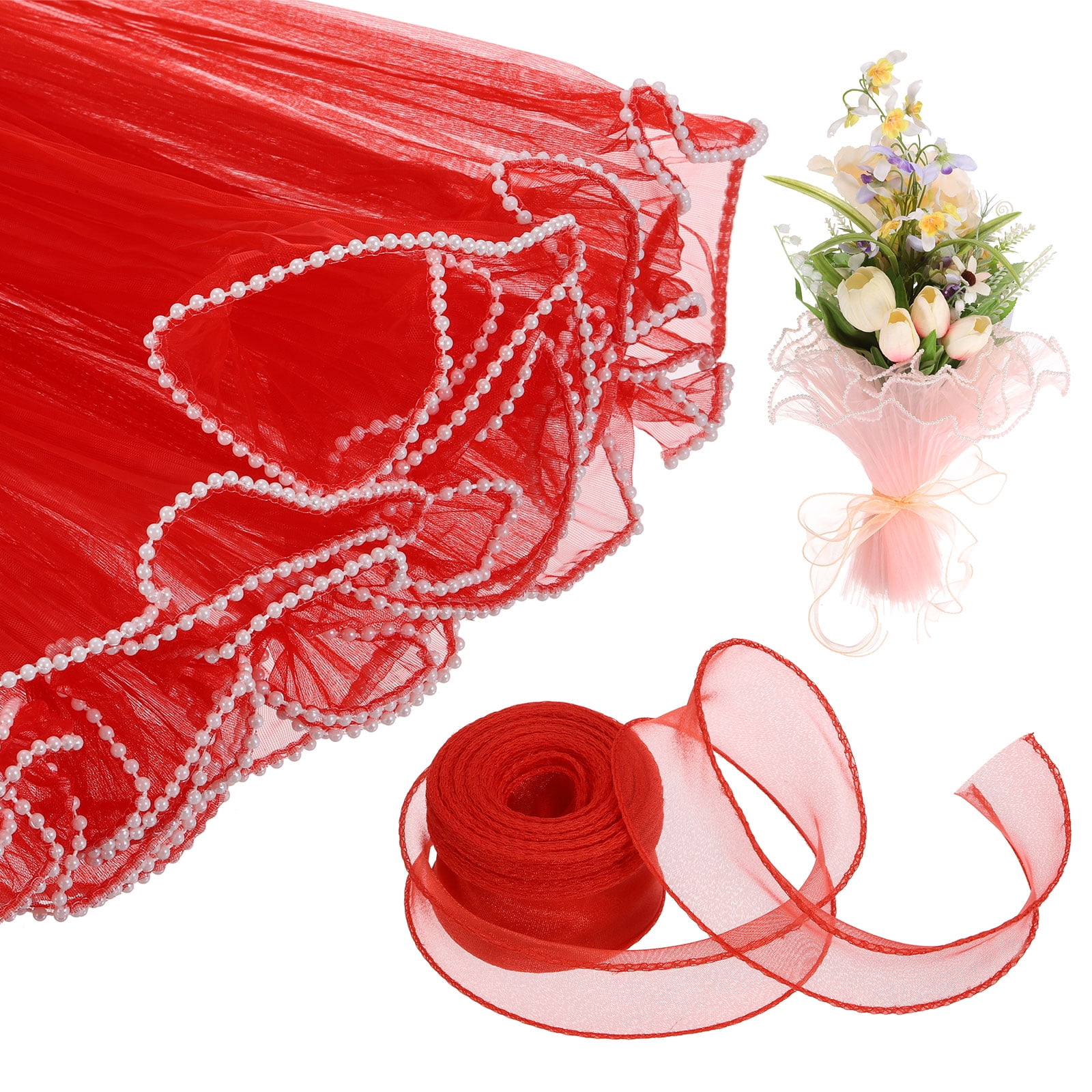 4 Yards Flower Wrapping Mesh Paper Pearl Edge Bouquet Floral Packaging ...