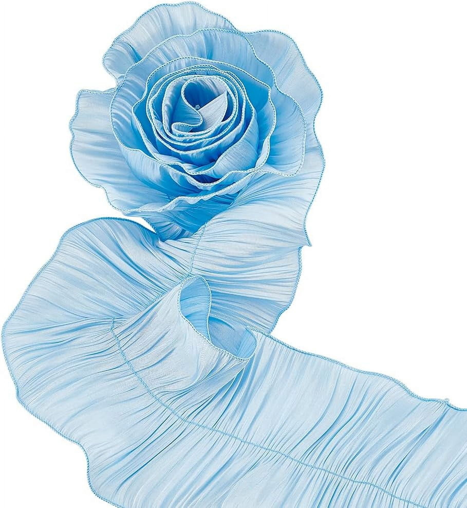 4 Yards Ruffle Chiffon Fabric - Sky Blue Pleated Ribbon Double Ruffle ...