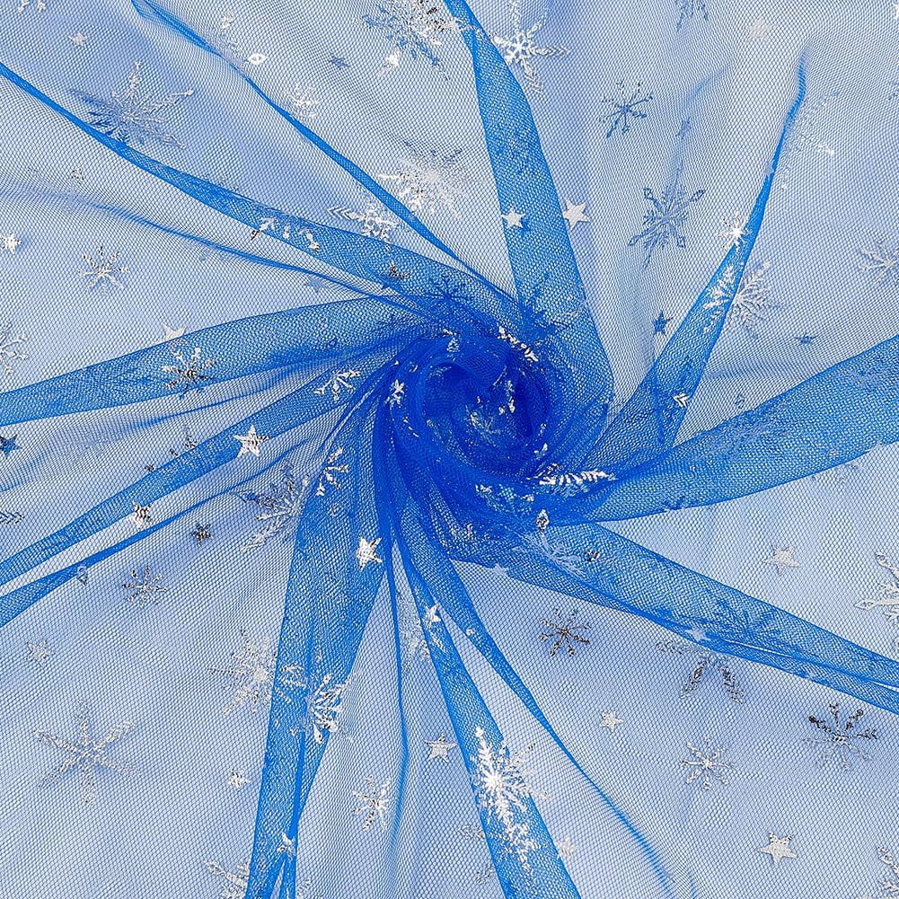4 Yards Snowflake Silver Foil Organza Fabric 59.1 inch Wide Blue ...