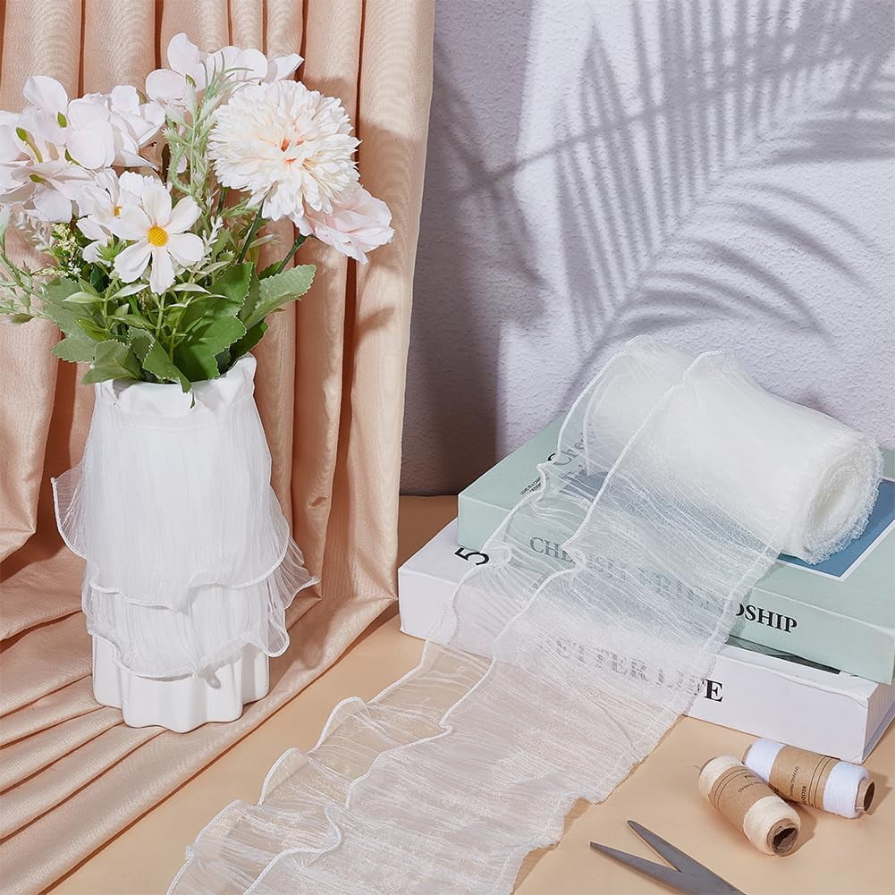 4 Yards White Ruffle Pleated Chiffon Trim 2 Layer Organza Lace Ribbon ...