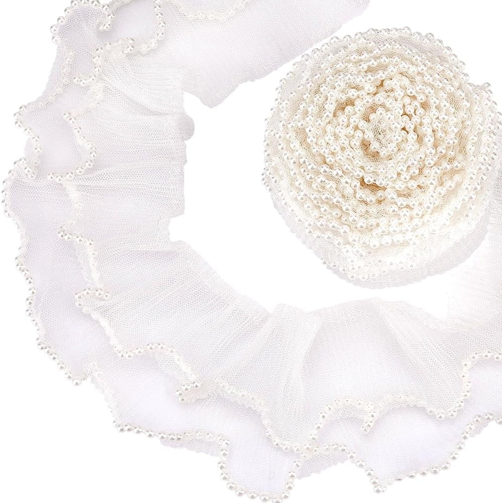 4 Yards White Ruffle Pleated Trim 3-1/8 Inch Wide Elastic Fabric Ribbon ...