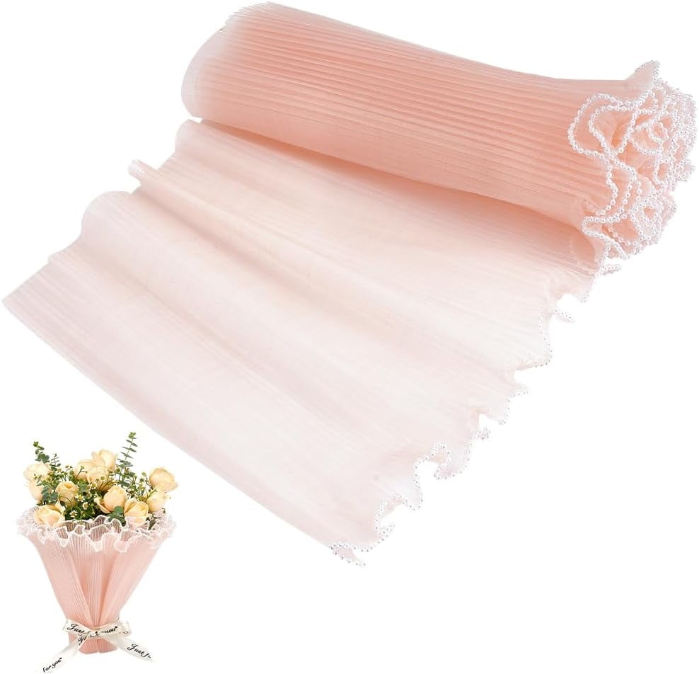 4 Yards x10.63 Inch Flower Wrapping Paper Peach Puff Pearl Edge Bouquet ...