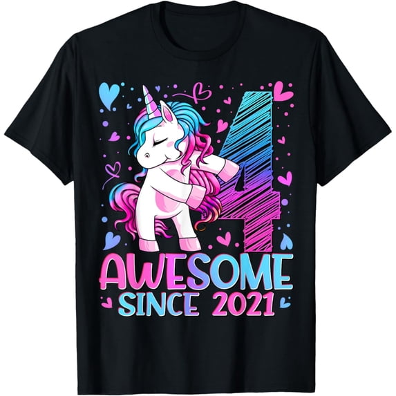 4 Year Old Unicorn Gifts For Girls 4Th Birthday Party Unisex T-Shirt S ...
