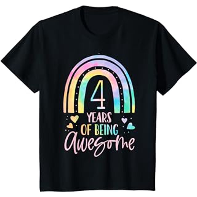 4 Years Of Being Awesome Rainbow Tie Dye 4th Birthday Girl T Shirt