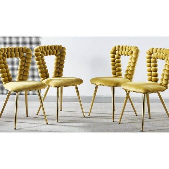 4 Yellow and Gold Chairs with Comfortable Backrest | Elegant Design ...