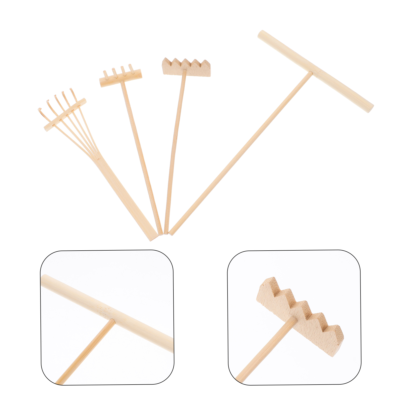 4PCS Bamboo Mini Rake Gardening Bonsai Tool Set Sand Push Drawing Pen ...