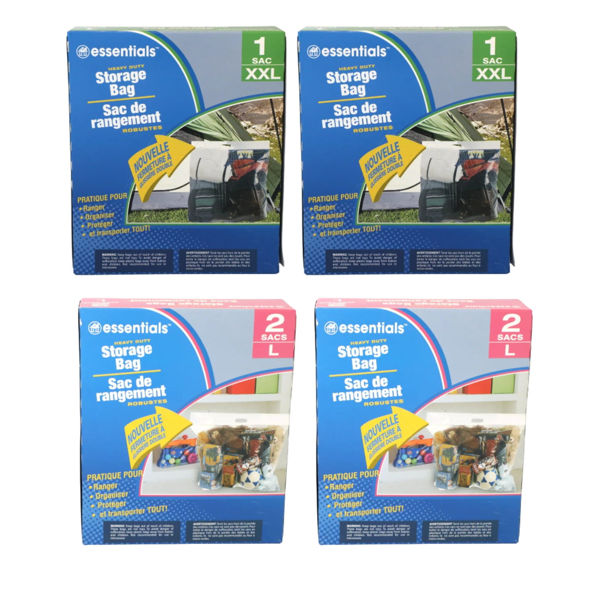 (4) Zipper Top Storage Bag with Handles, Large and XXL Sizes Resealable ...