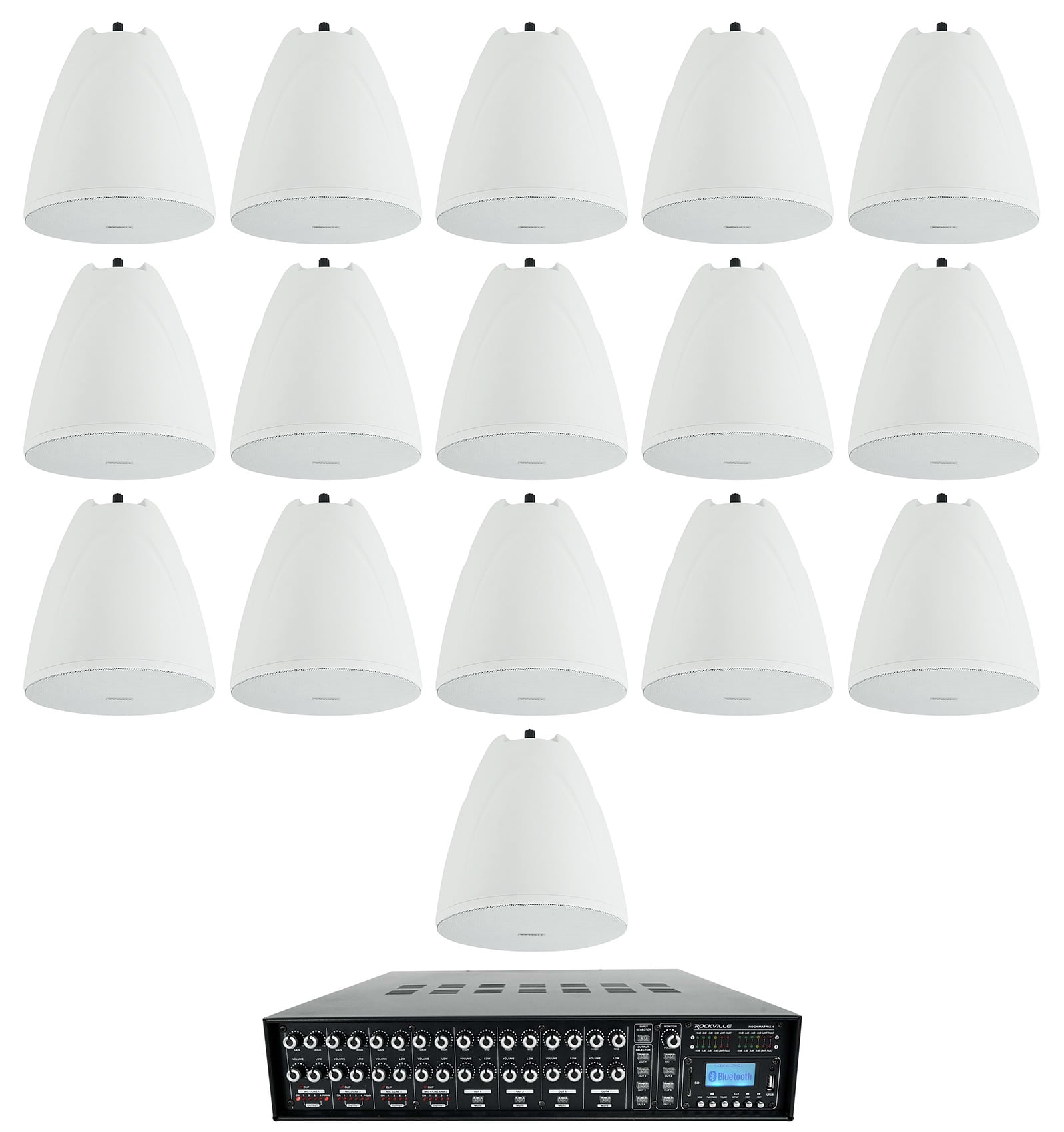 4-Zone Matrix Multi Room Commercial 70v Amplifier+16 6.5" White Pendant ...