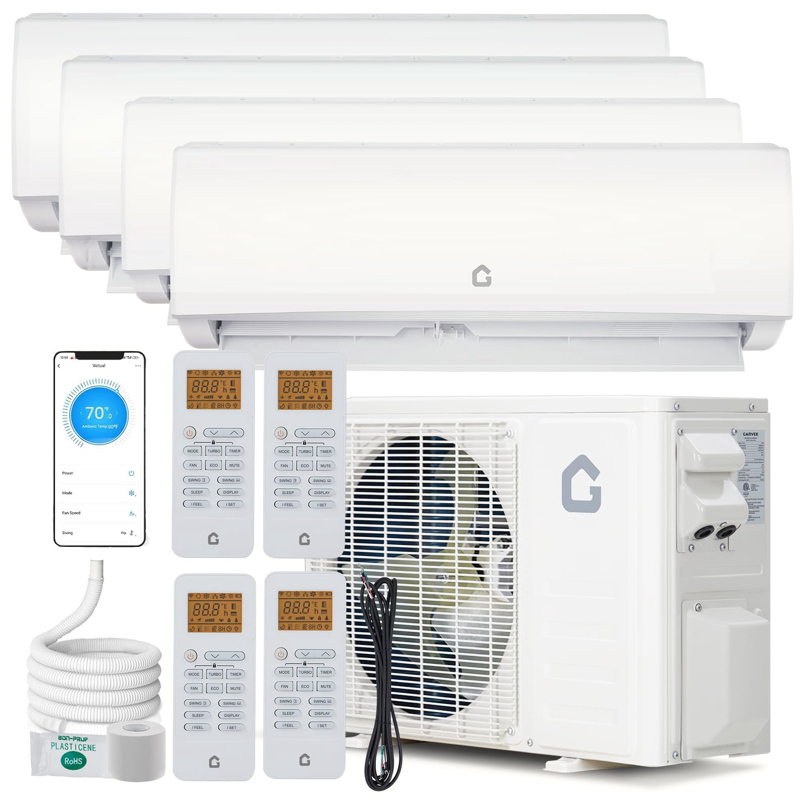 4 Zone Mini Split AC/Heating System 35000 BTU (9K+9K+9K+18K), 19 SEER2 ...