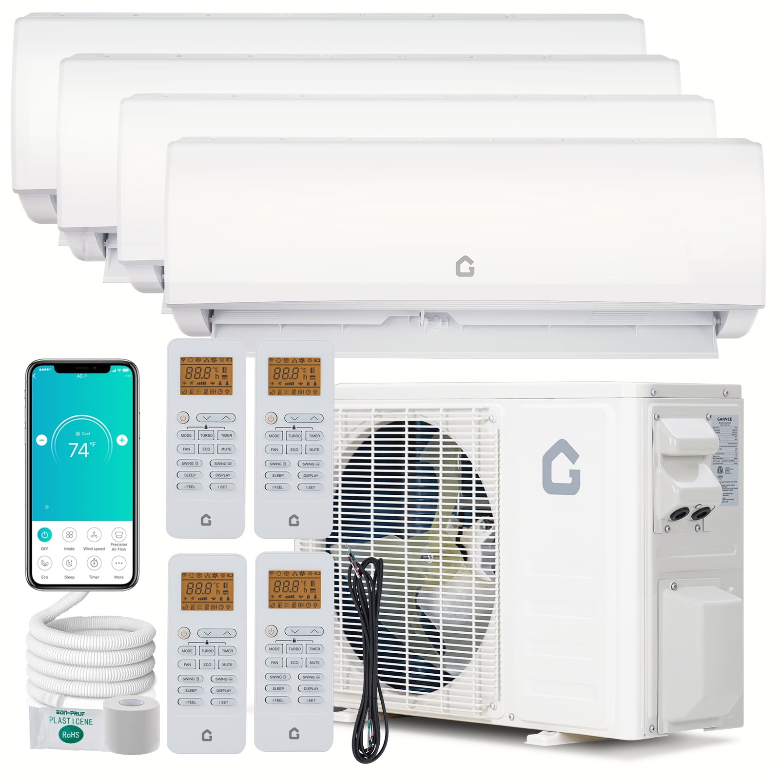 4 Zone Mini Split AC/Heating System 35000 BTU (9K + 9K + 9K+18K), 19 ...