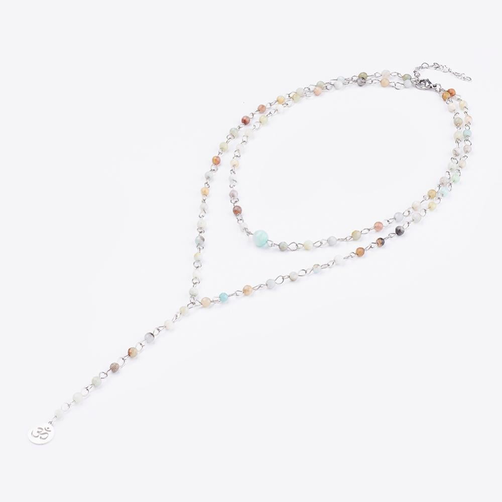 4 box Natural Flower Amazonite Lariat Necklaces with Stainless Steel ...