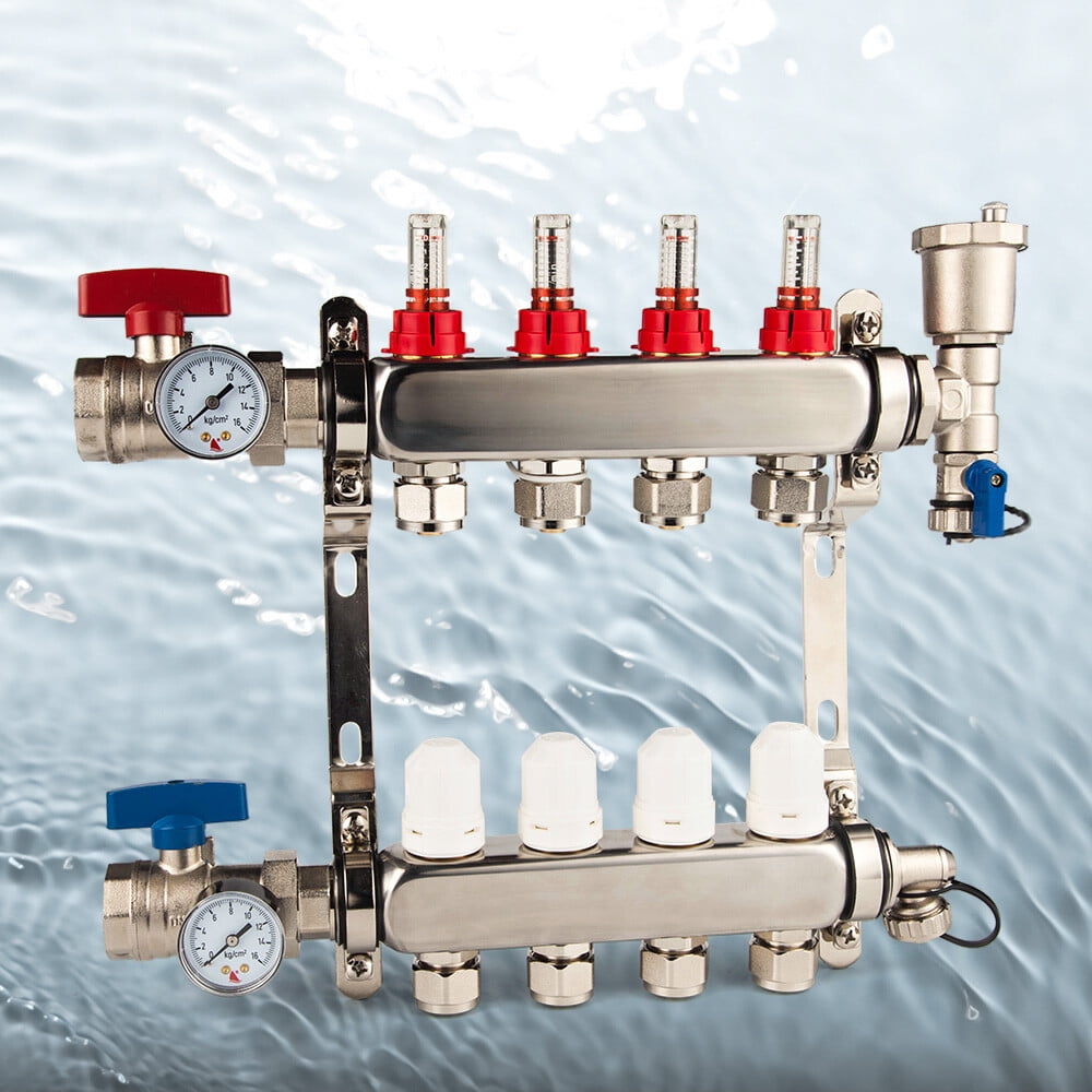 4-branch Floor Heating Manifold Set, Radiant Floor Heating Set, Radiant ...