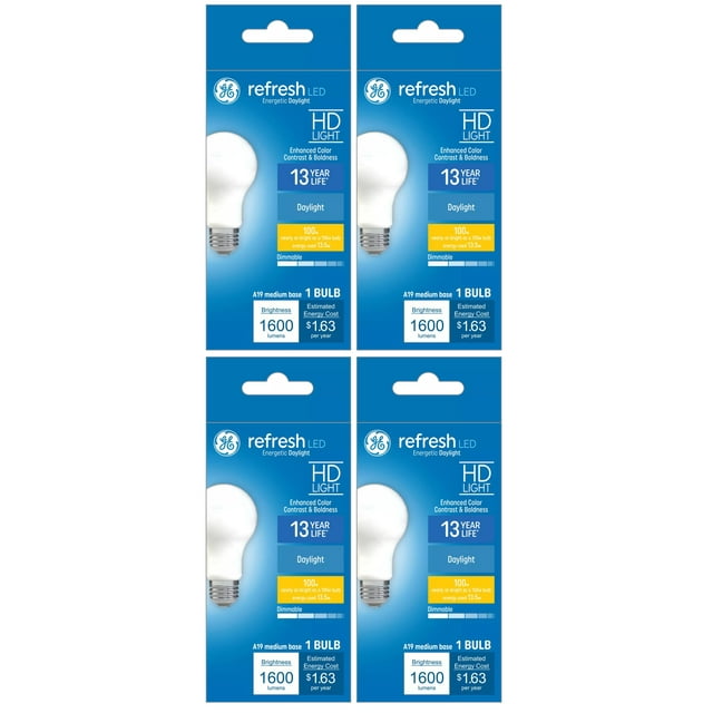 GE Refresh LED 4-Pack A21, 1600 Lumens, 100W Equiv, 13.5W, Bright ...