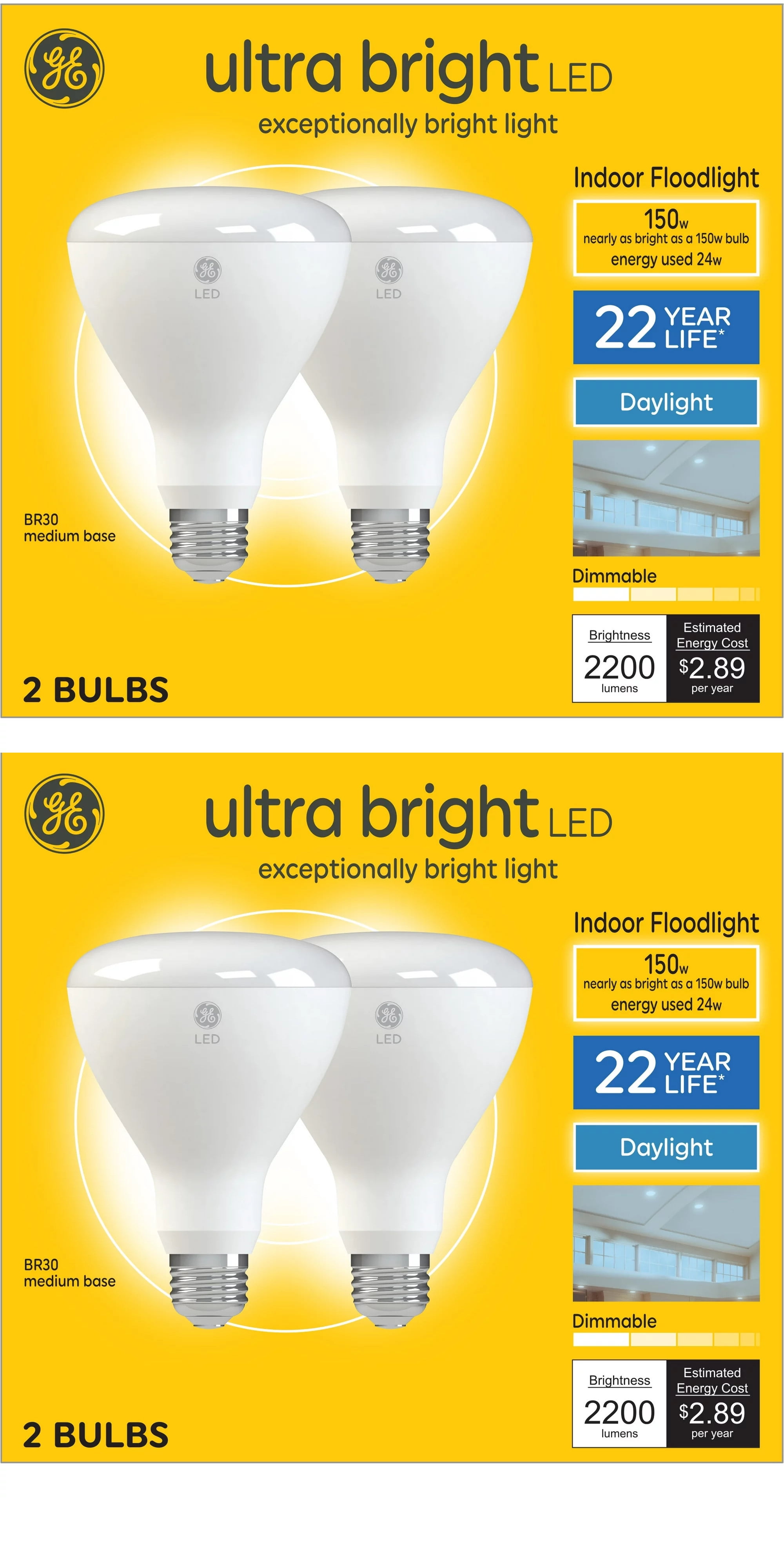 (4 bulbs) GE ultrabright LED BR30 Floodlight, 24 watt, 2200 lumen ...