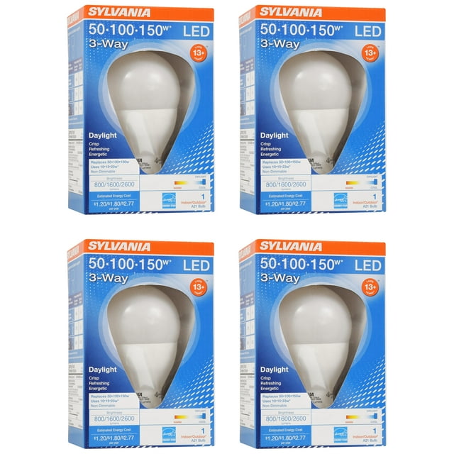 SYLVANIA A21 LED 3-Way Bulbs, 50W/100W/150W, 5000K Daylight, Non ...