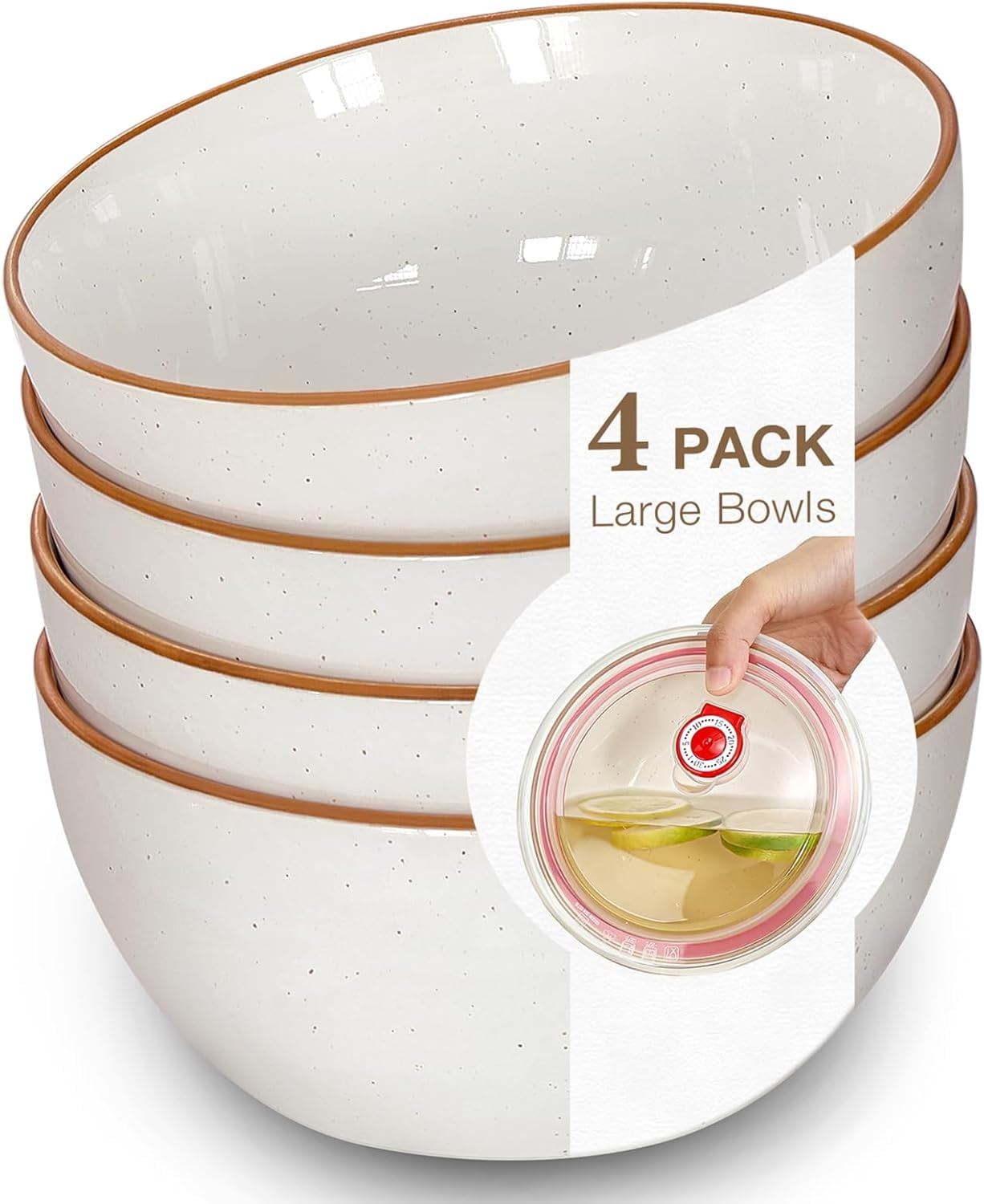 4 ceramic bowls with 4 lids, 28 ounce kitchen bowl set for grains ...