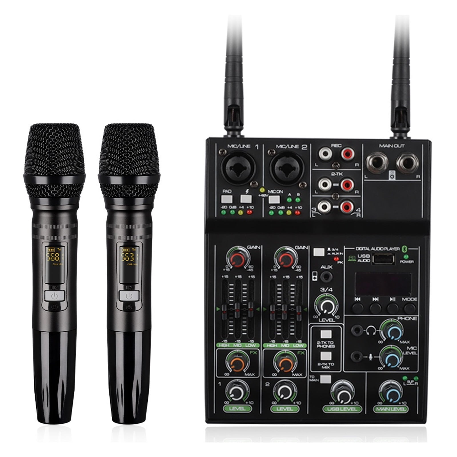 4-channel DJ Mixer Professional Audio Mixer With Wireless Microphone ...