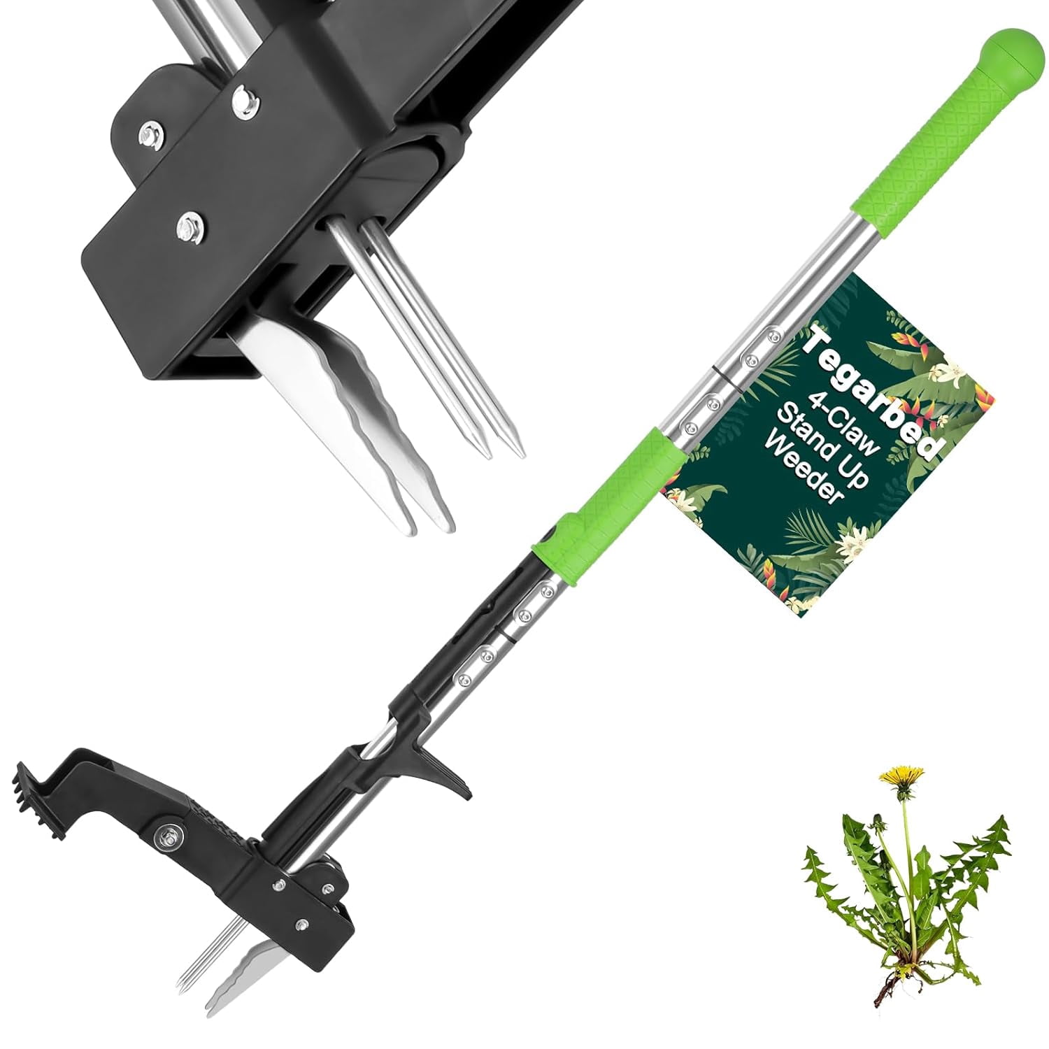 4-claw standing heavy-duty weeder tool, 39-inch long weeding tool with ...