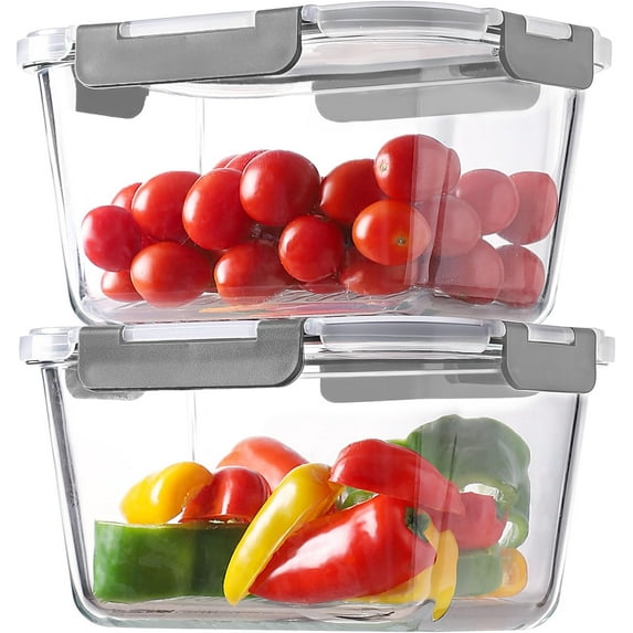 4 count 63oz/8cup Large Glass Storage Containers with , Meal Prep ...