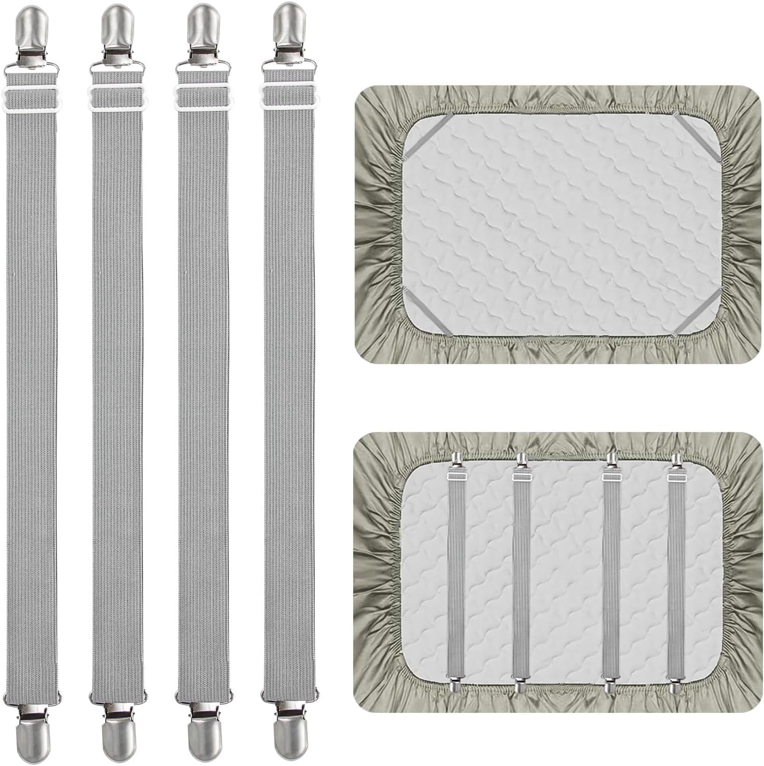 4 count Adjustable Bed Sheet Straps Clips, Elastic Mattress Sheet ...
