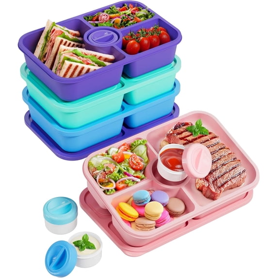 4 count Bento Snack Box Containers, 4 Compartment Divided Stackable ...