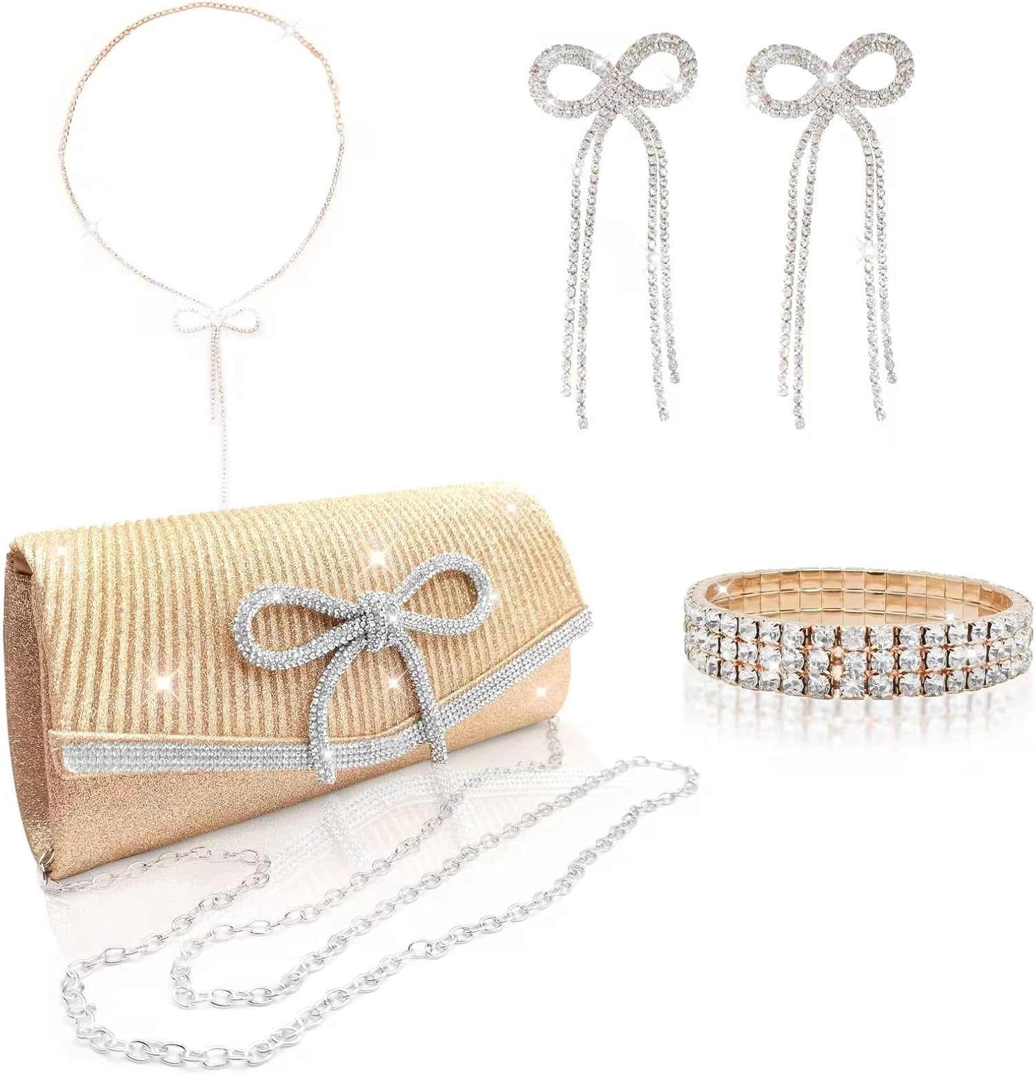 4 count Bow Evening Sparkly Bags Clutch Purse for Women Handbags ...