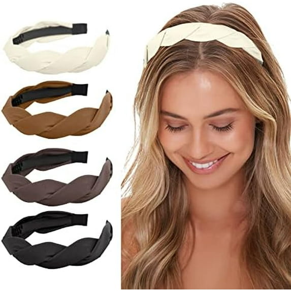 4 count Braided Headband for Women Girls Wide Hairband Fashion Non Slip ...