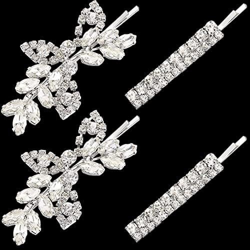 4 count Bridal Hair Clips, Rhinestone Hair Accessories Leaf Wedding ...