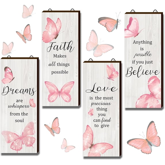 4 count Butterfly Wall Decor Butterfly Bathroom Decor Dreams Faith Love ...