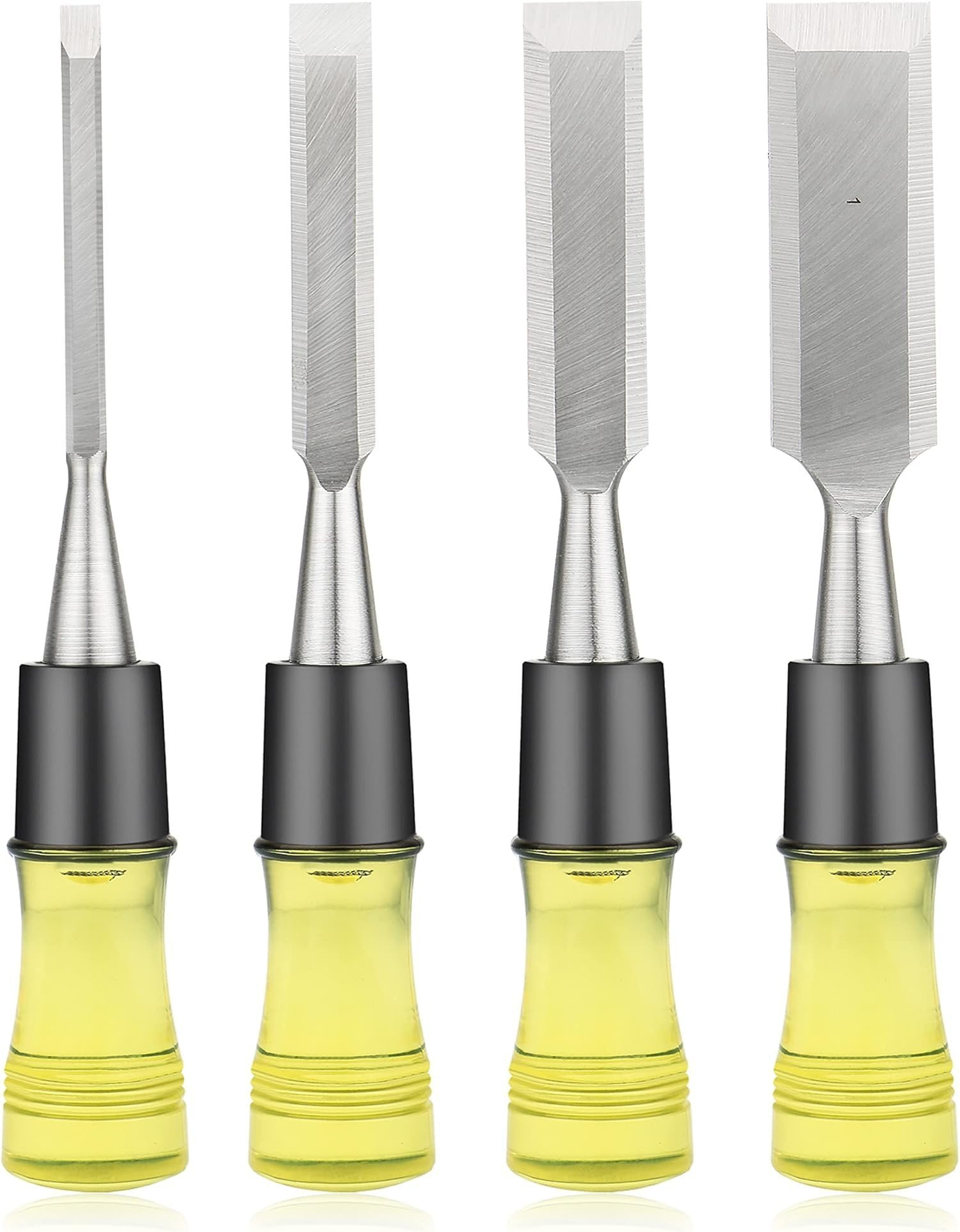 4 count Chisel Set for Woodworking. CR-V Beveled Edge with Safety Caps ...