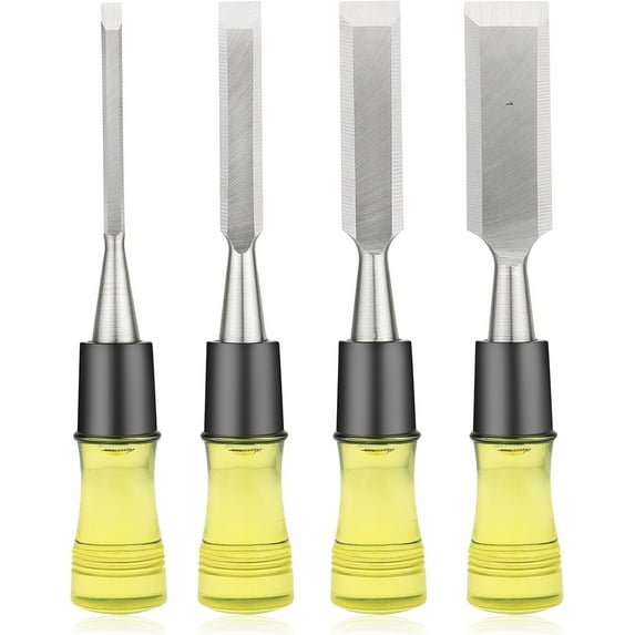 4 count Chisel Set for Woodworking. CR-V Beveled Edge with Safety Caps ...