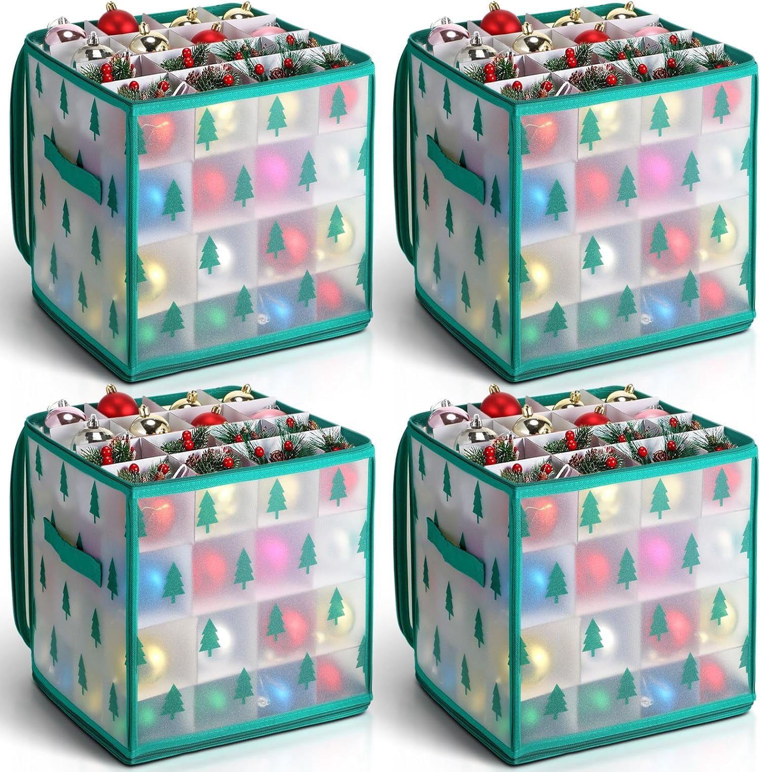 4 count Christmas Ornament Storage Box with 64 Compartment Zippered ...