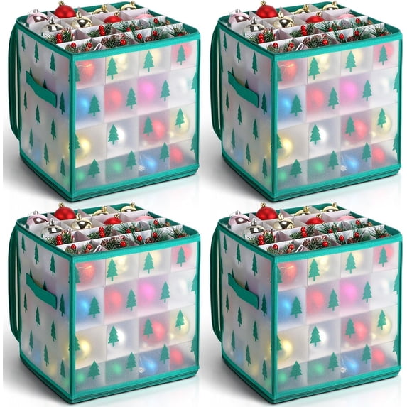 4 count Christmas Ornament Storage Box with 64 Compartment Zippered ...