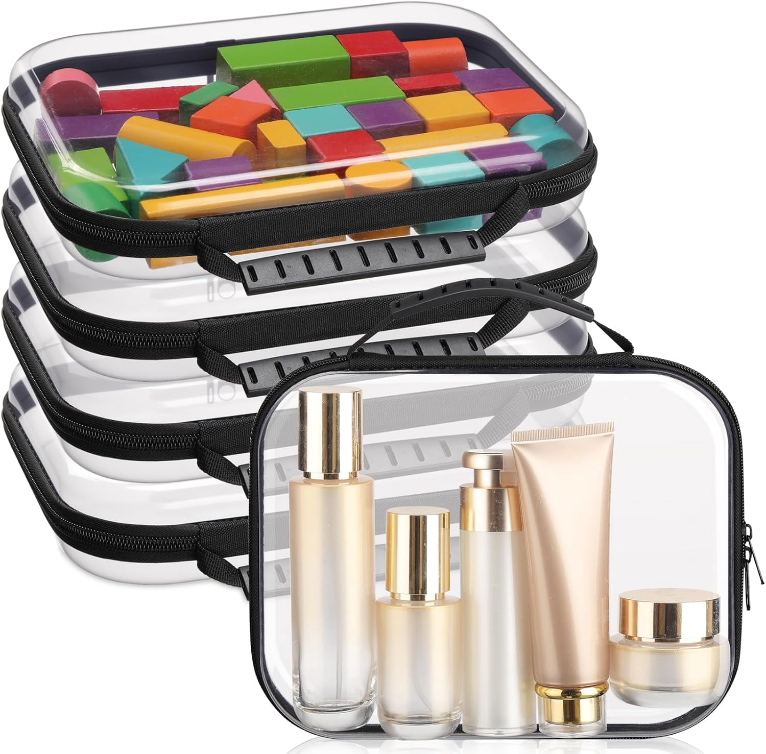 4 count Clear Hard Zipper Case with Handle Office Storage Cases Hard ...