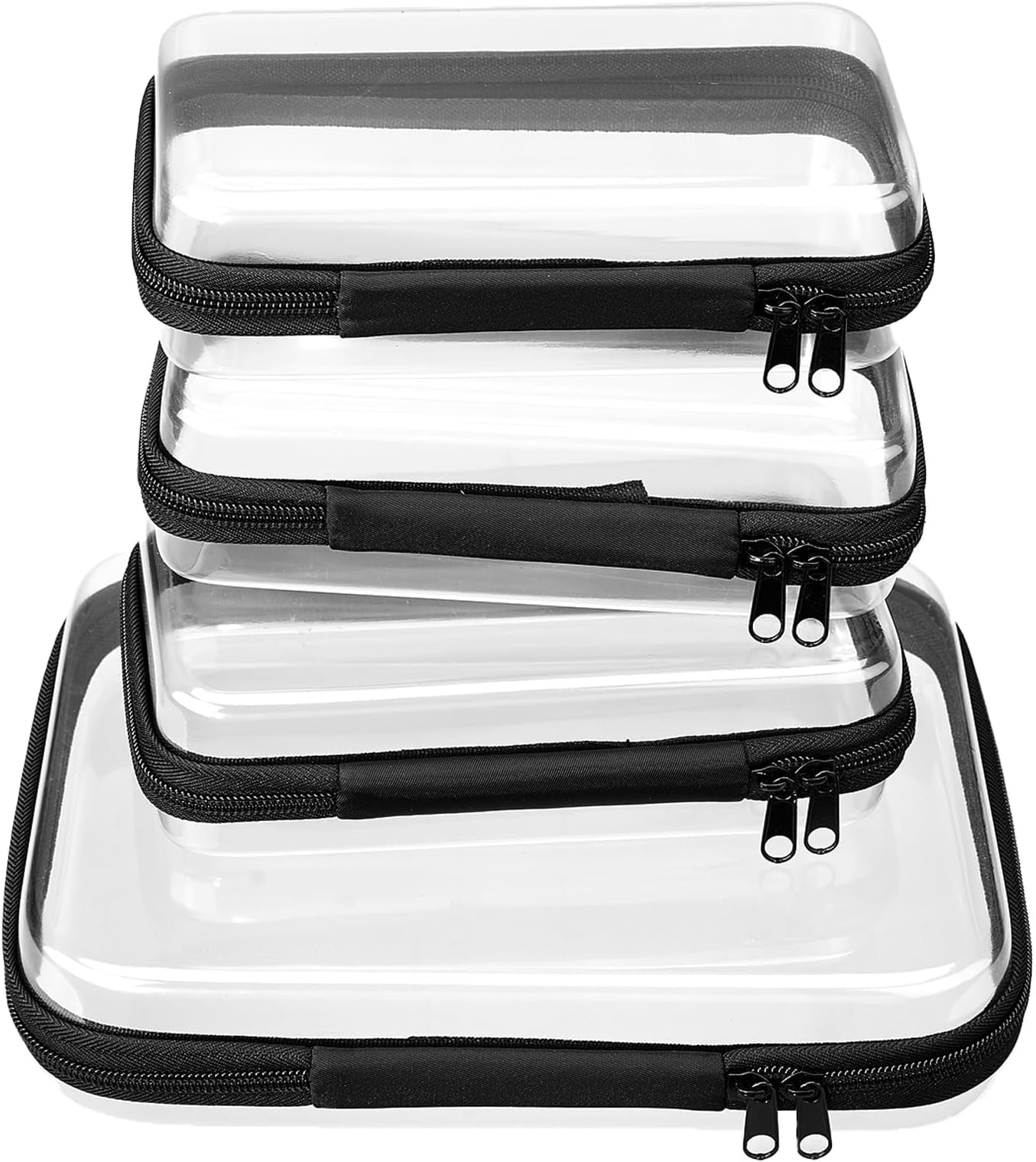 4 count Clear Zipper Pouches,Hard Shell Zipper Case, Toiletry Bag for ...