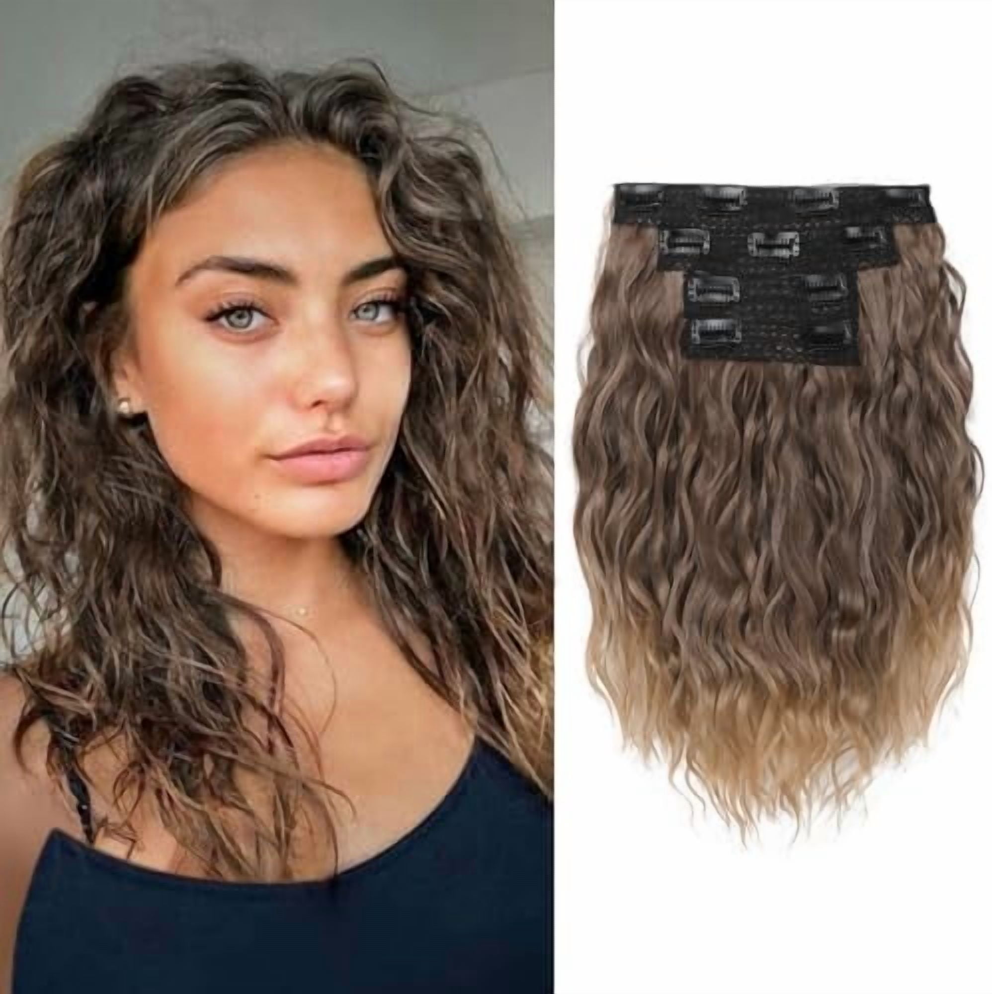 4 count Clip in Hair Extensions - 12" Short Curly Wavy Invisible Lace ...