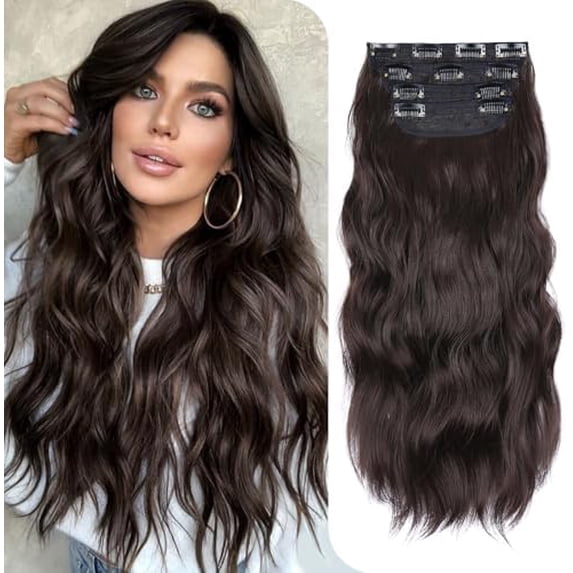 4 count Clip in Hair Extensions 20 Inch Synthetic Long Wavy Clip-ins ...