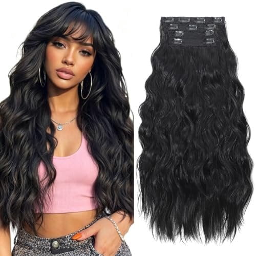 4 count Clip in Hair Extensions 24 Inches Long Soft Wavy Clip in ...