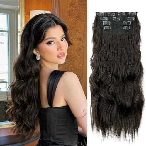 4 count Clip in Hair Extensions for Women Dark Brown Hair Extensions ...